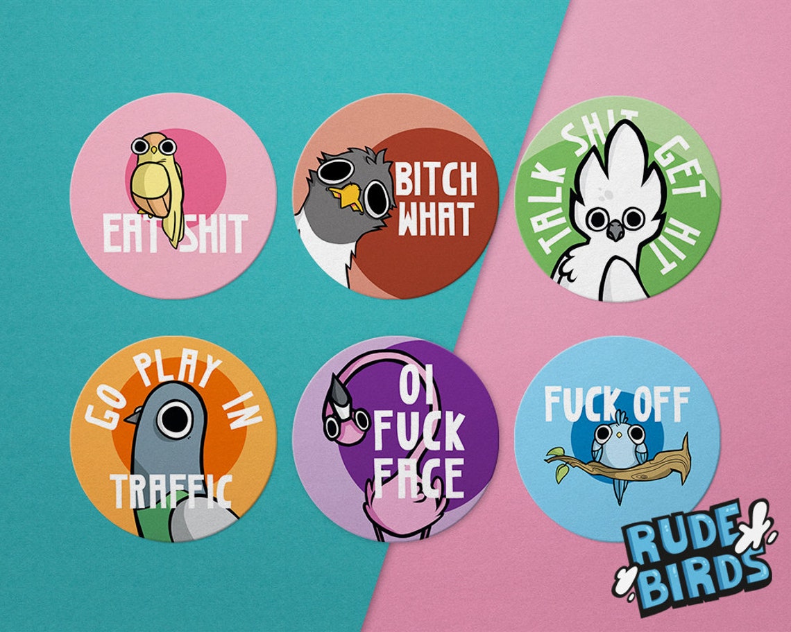 Rude Birds Round Die Cut Vinyl Sticker 6x6cm Set A | Etsy