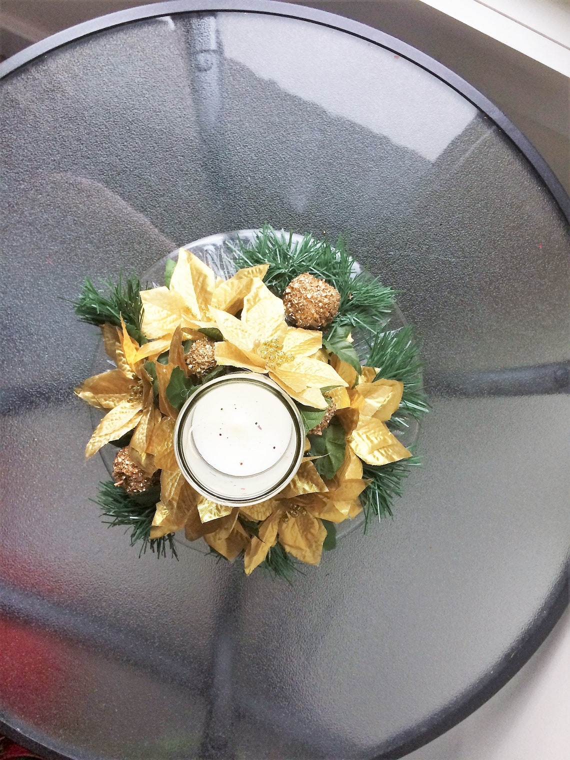 Gold Poinsettia Flower Arrangement Small Silk Centerpiece - Etsy