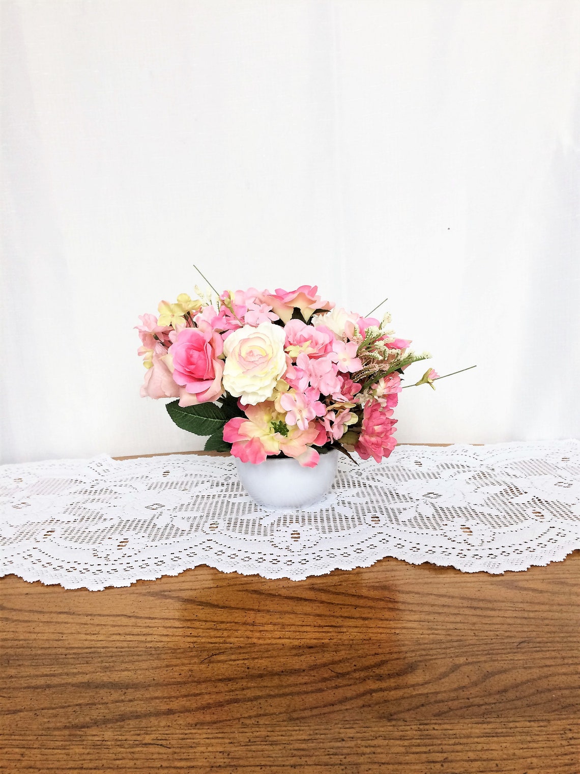 Pink Rose Flower Arrangement Silk Flower Centerpiece Summer - Etsy