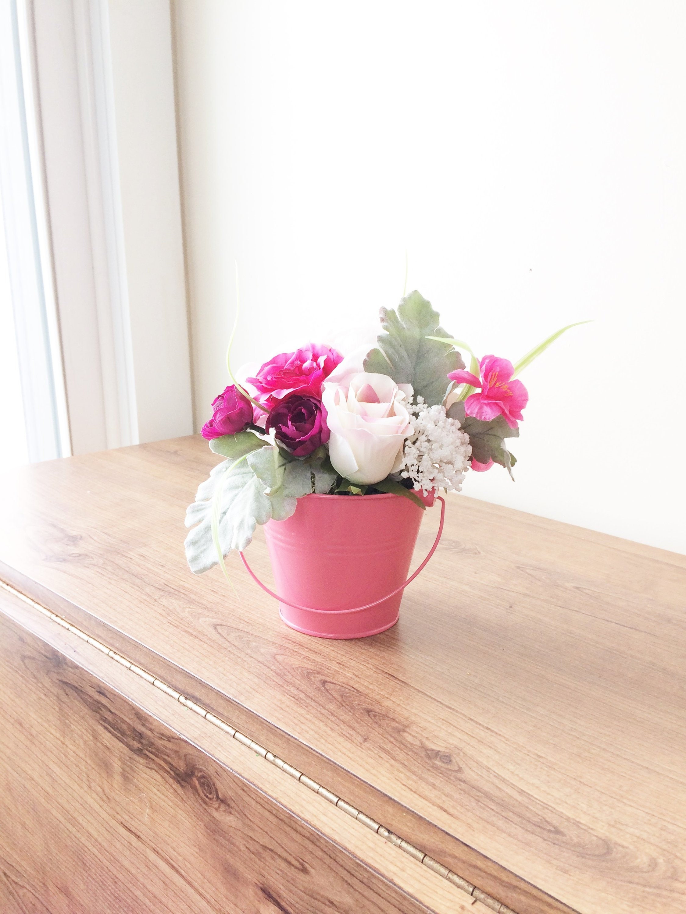 Pink Rose Flower Arrangement Artificial Centerpiece Silk | Etsy