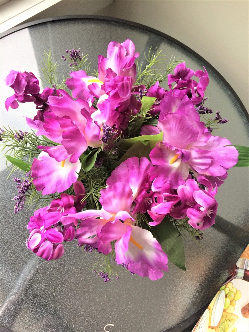 Purple Iris Flower Arrangement Silk Flower Rustic - Etsy