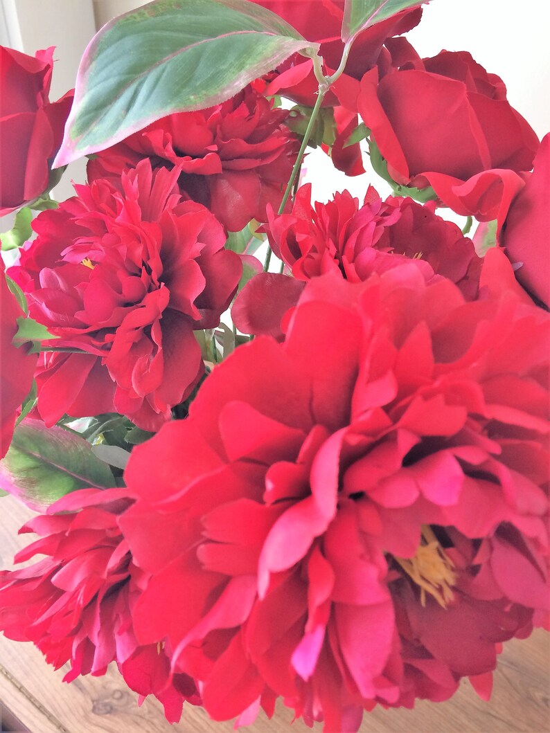 Red Peony Flower Arrangement Valentines Day Centerpiece - Etsy