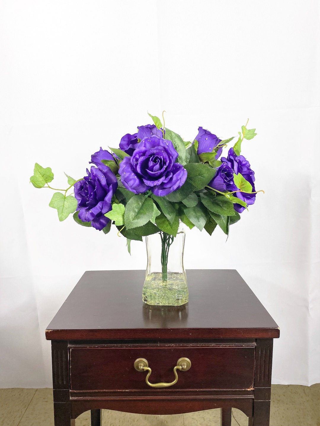 Purple Rose Flower Arrangement, Artificial Centerpiece, Silk Flower ...