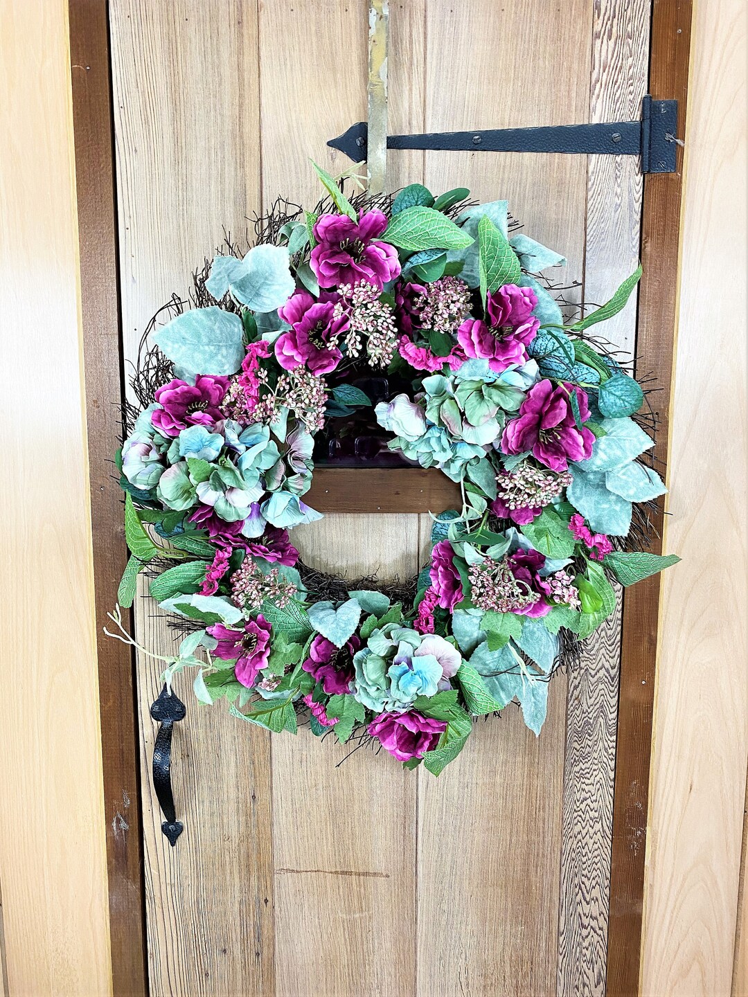 Mauve Poppy Summer Wreath: Hydrangeas, Queen Anne's Lace - Etsy UK
