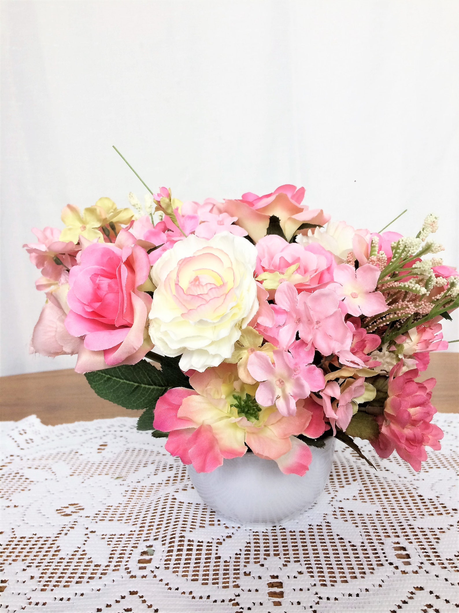 Pink Rose Flower Arrangement Silk Flower Centerpiece Summer - Etsy
