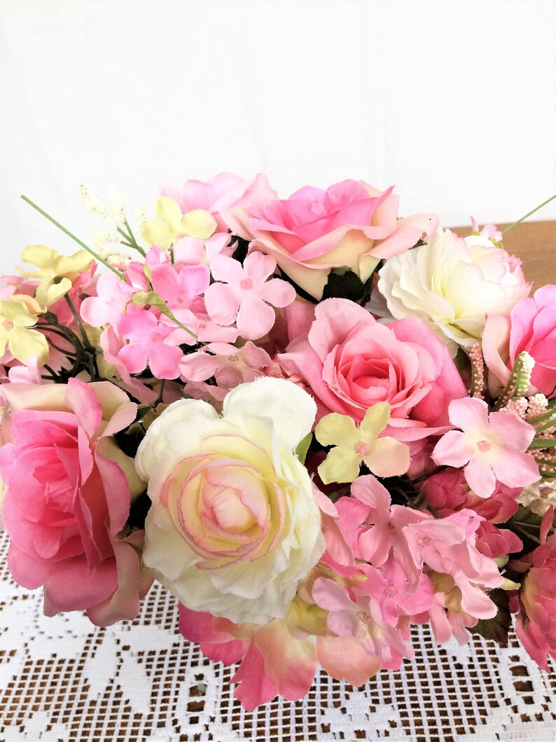 Pink Rose Flower Arrangement Silk Flower Centerpiece Summer - Etsy