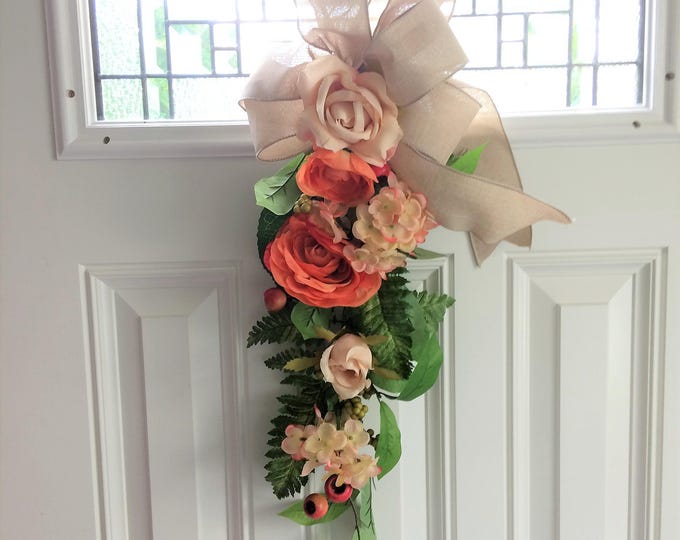 Peach Rose Swag Housewarming Gift Fall Swag Door Wreath - Etsy