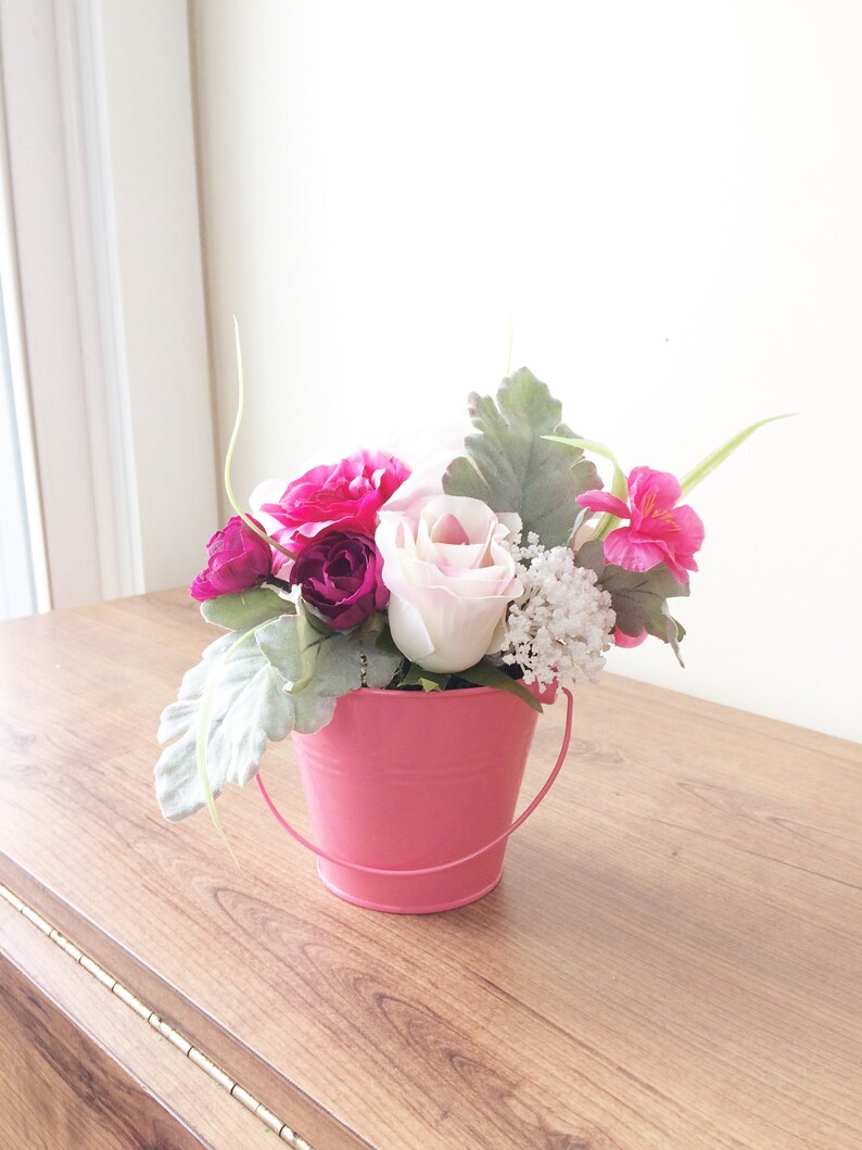 Pink Rose Flower Arrangement Artificial Centerpiece Silk | Etsy