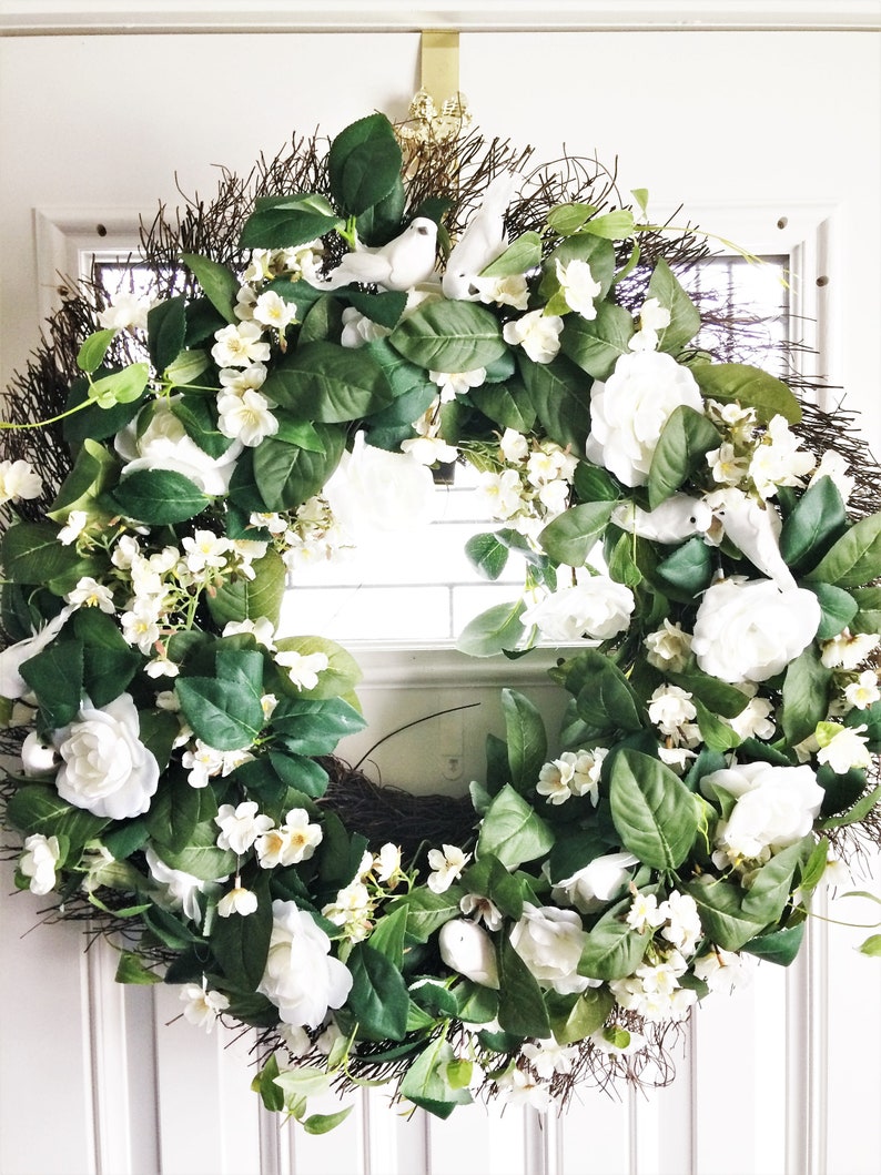 White Rose Wreath Summer Door Wreath Front Door Wreath - Etsy