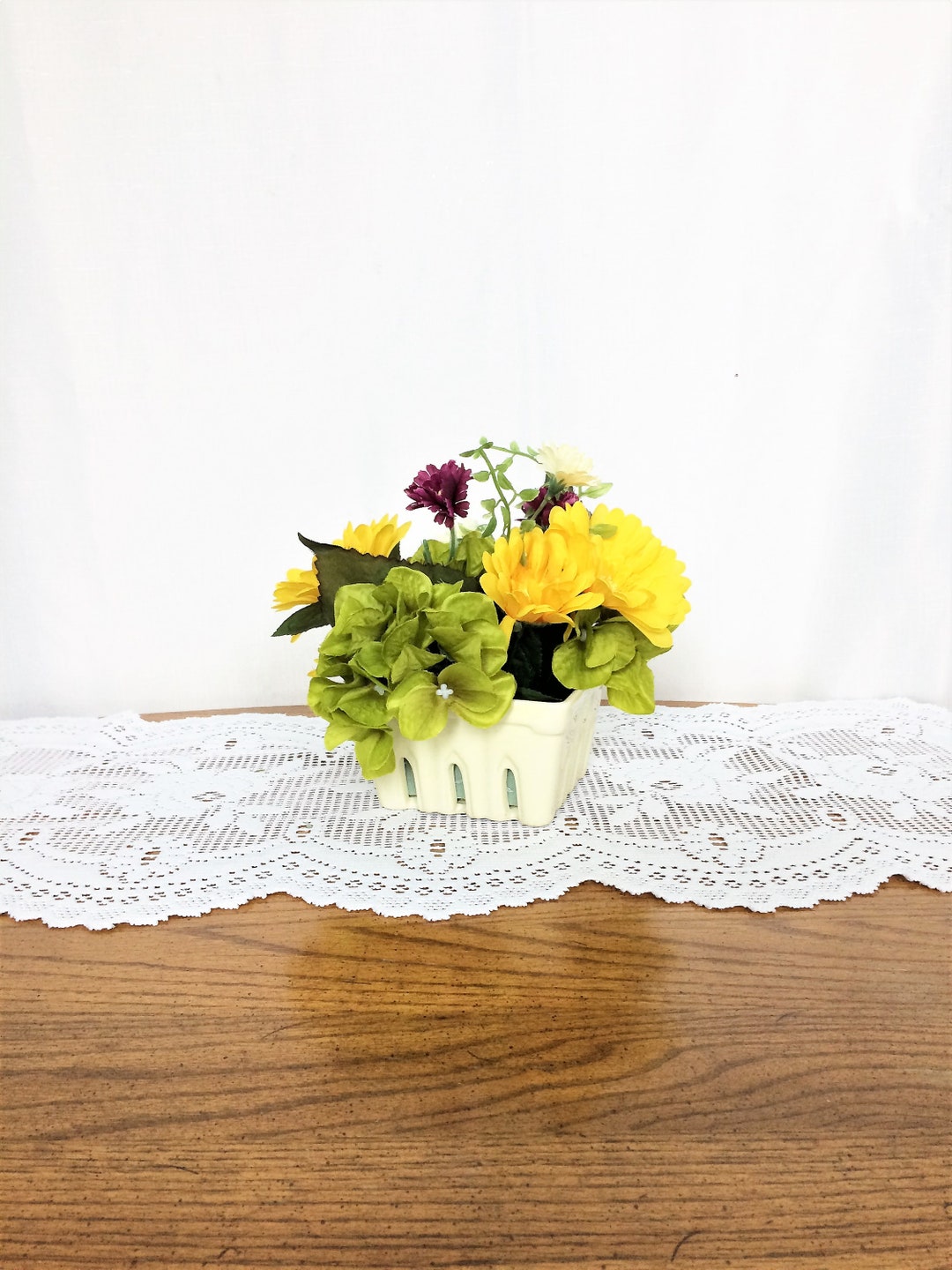 Green Hydrangea Flower Arrangement, Silk Flower Centerpiece, Artificial ...