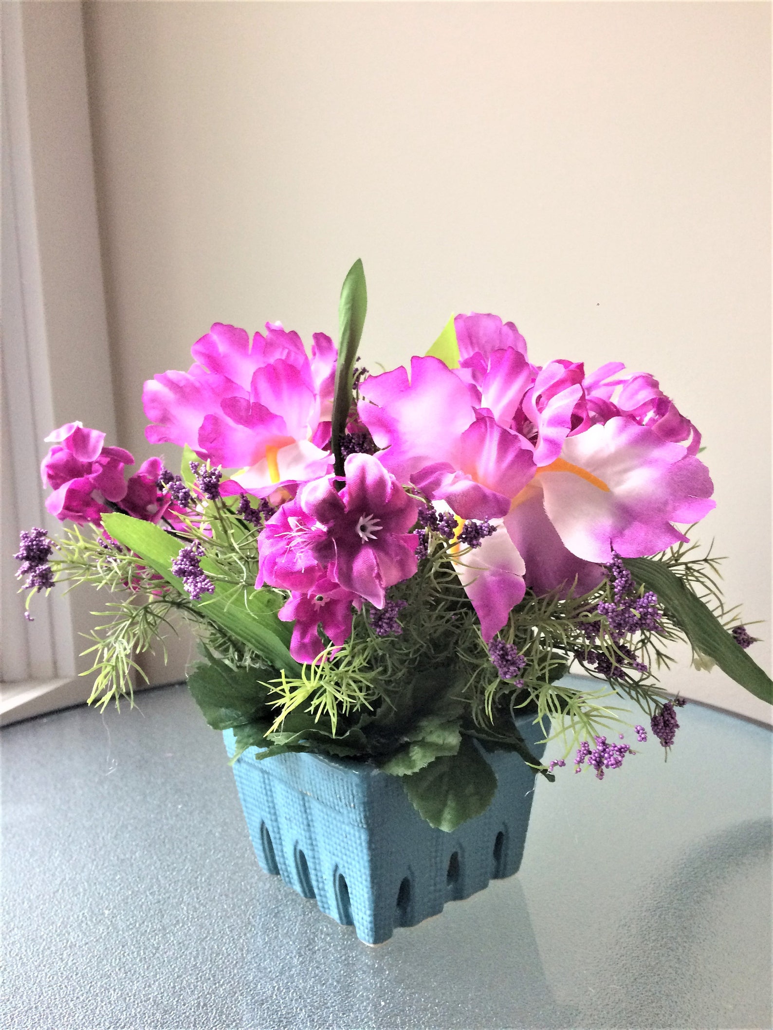 Purple Iris Flower Arrangement Silk Flower Rustic - Etsy