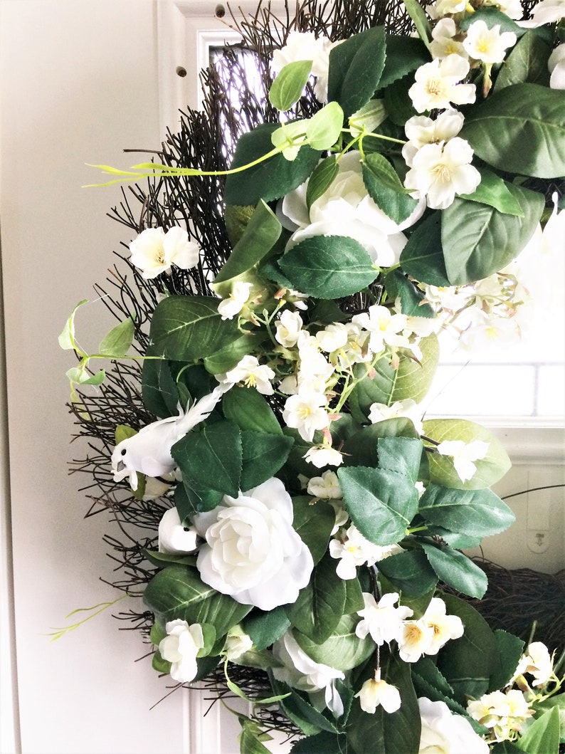 White Rose Wreath Summer Door Wreath Front Door Wreath | Etsy