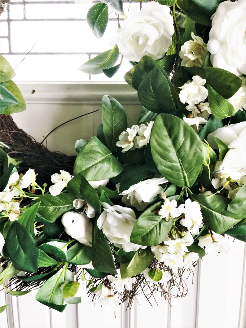 White Rose Wreath Summer Door Wreath Front Door Wreath | Etsy