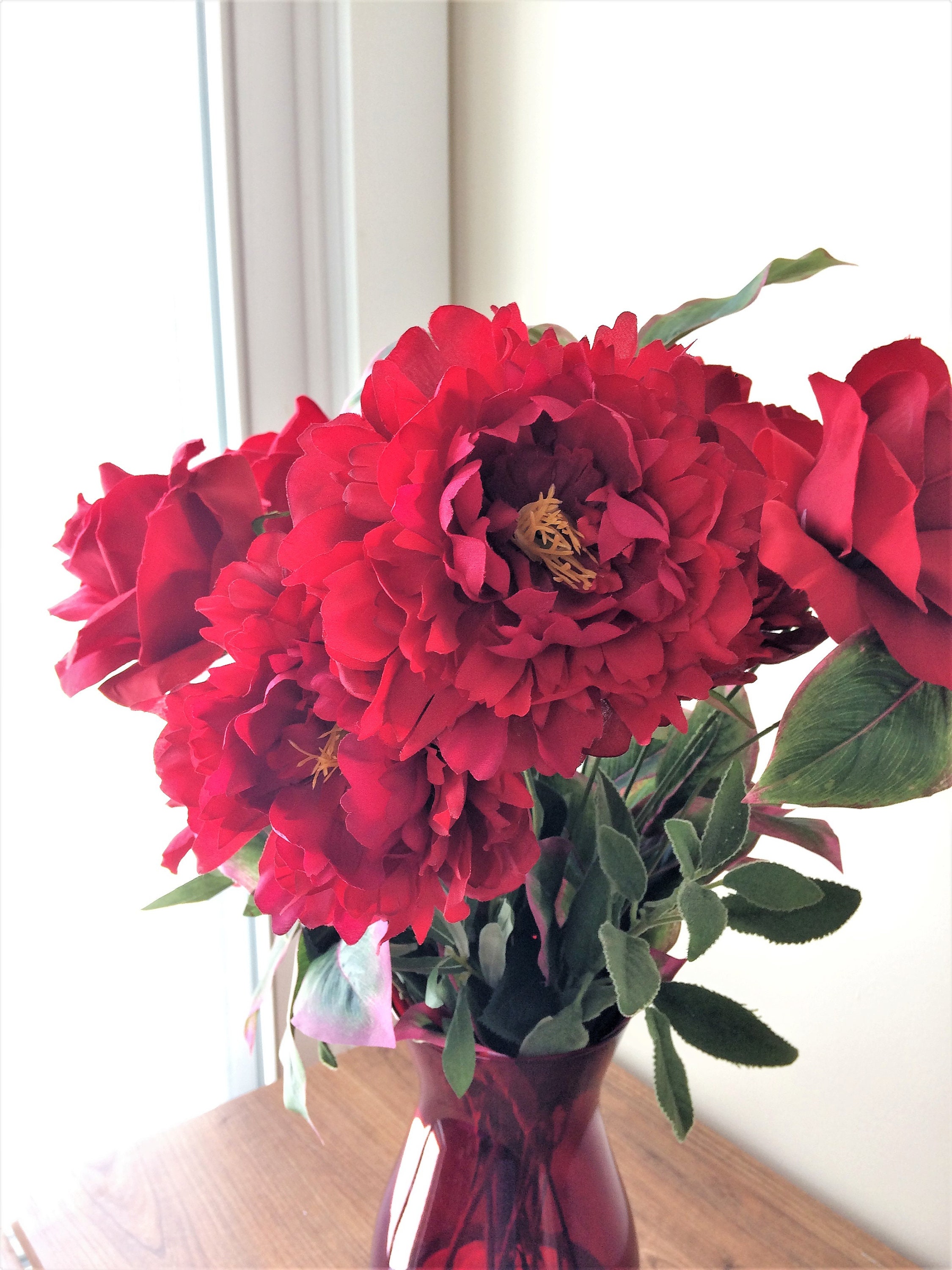 Red Peony Flower Arrangement Valentines Day Centerpiece - Etsy