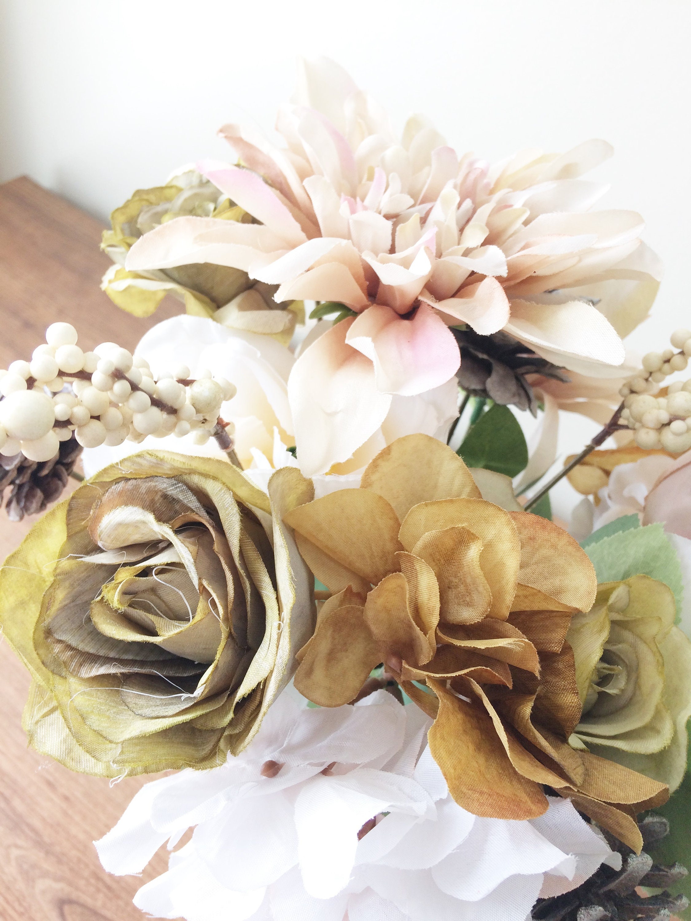 Cream Dahlia Flower Arrangement: Silk Fall Table Centerpiece - Etsy