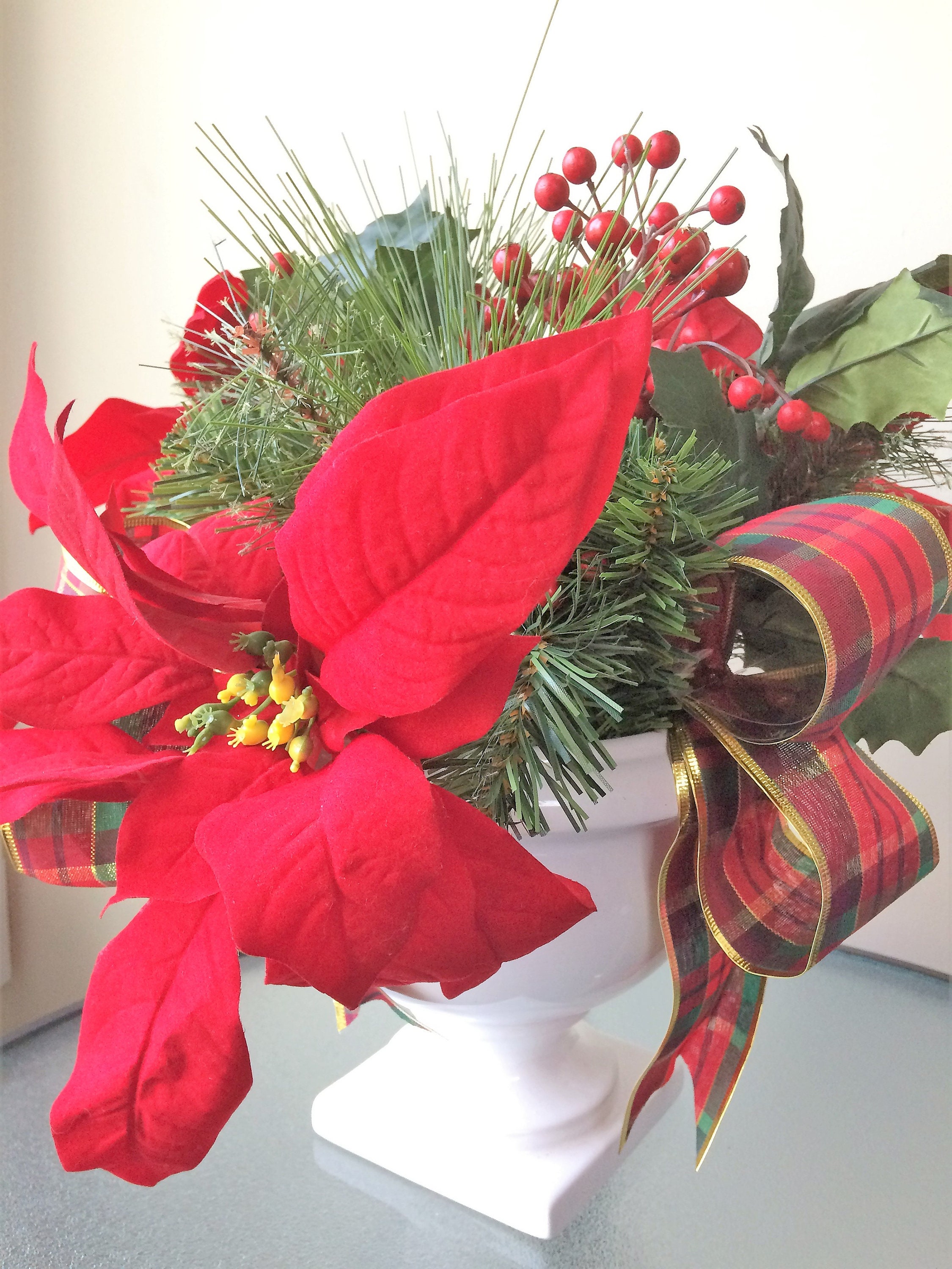Red Poinsettia Flower Arrangement Holiday Floral Bouquet - Etsy