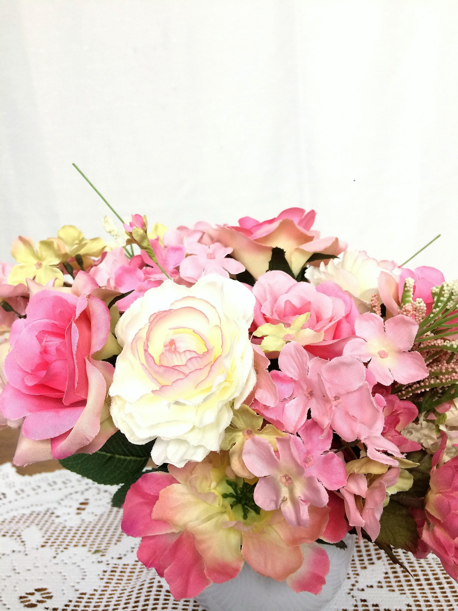 Pink Rose Flower Arrangement Silk Flower Centerpiece Summer - Etsy