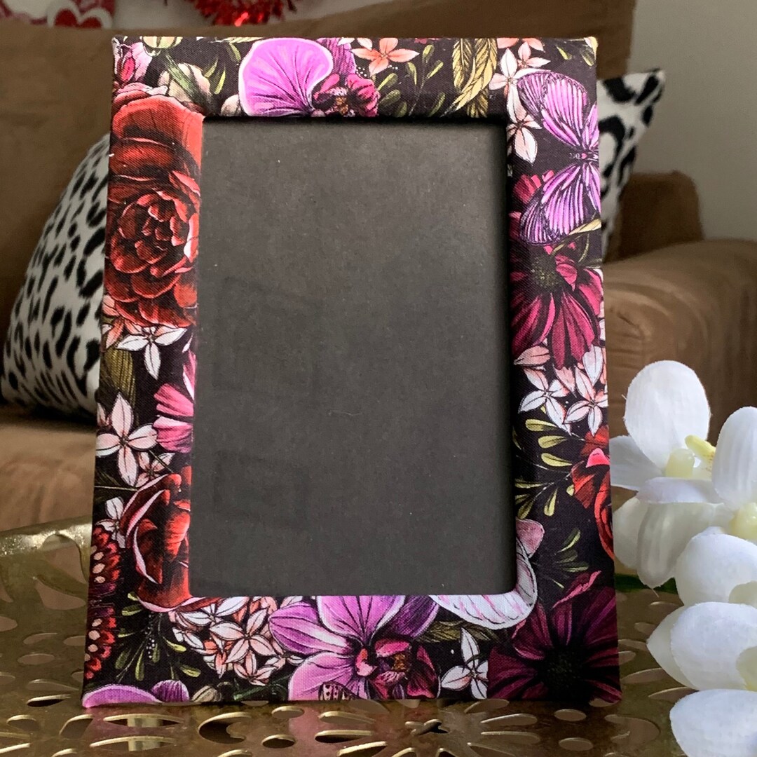 Dark Floral Fabric Photo Frame | Moody Botanical Picture Frame ...