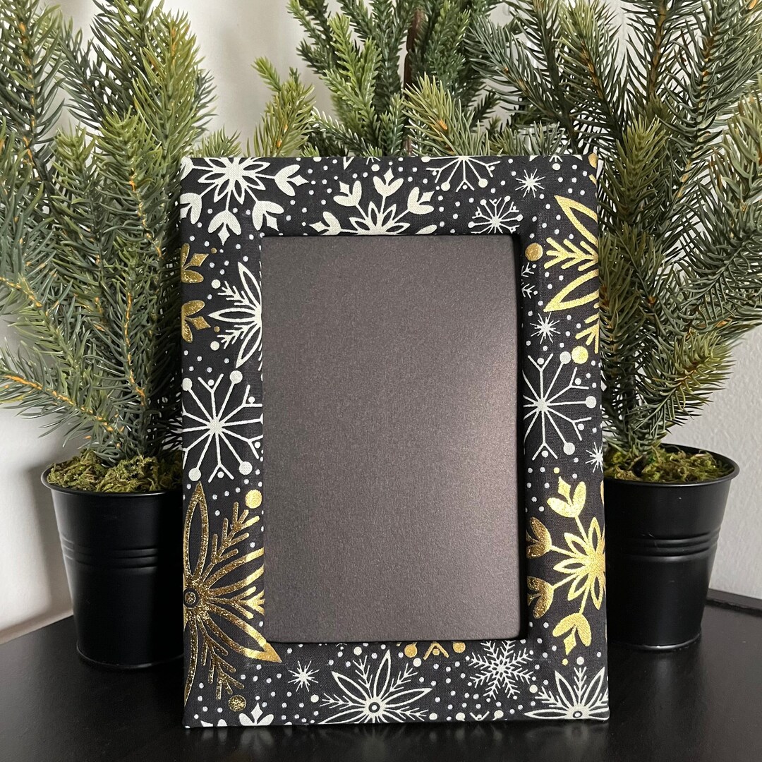 Black & Gold Snowflake Photo Frame | Chic Holiday Decor - Etsy