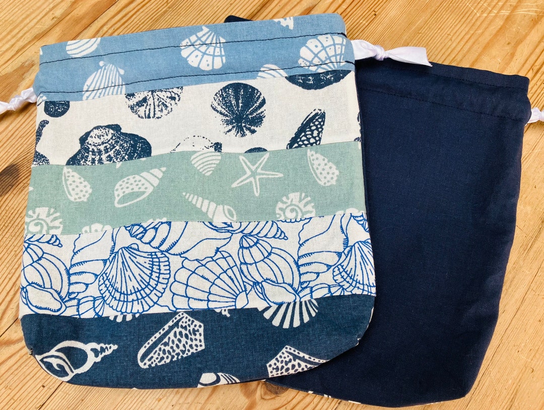 Shells Drawstring Bags Lined Fabric Handmade UK Ecofriendly - Etsy