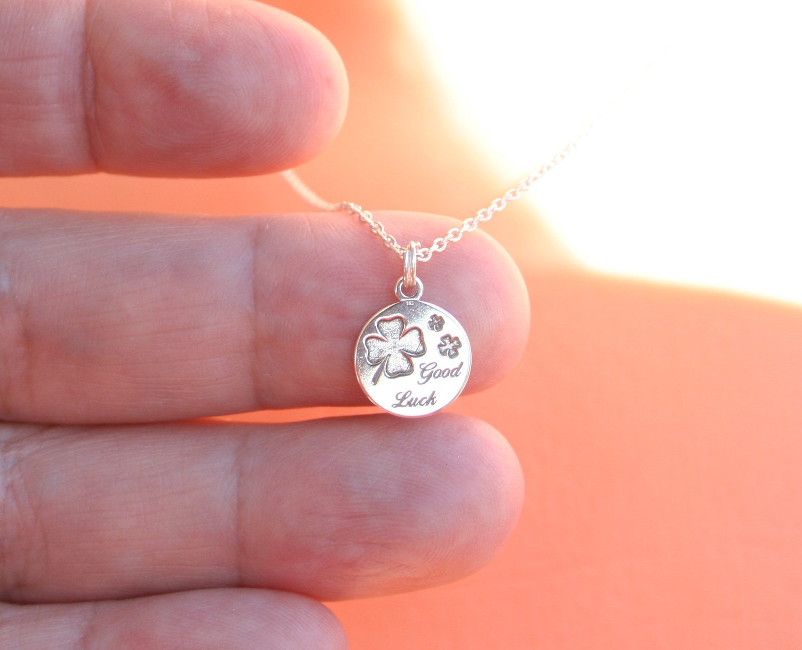 Sterling Silver Good Luck Necklace, Tiny Sterling Silver Necklace, Nice ...