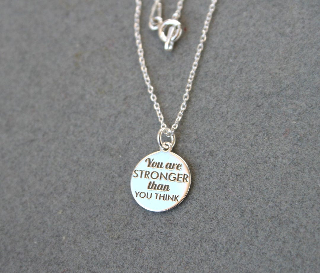 Sterling Silver Motivation Necklace: Engraved 'you Are Stronger' Gift ...