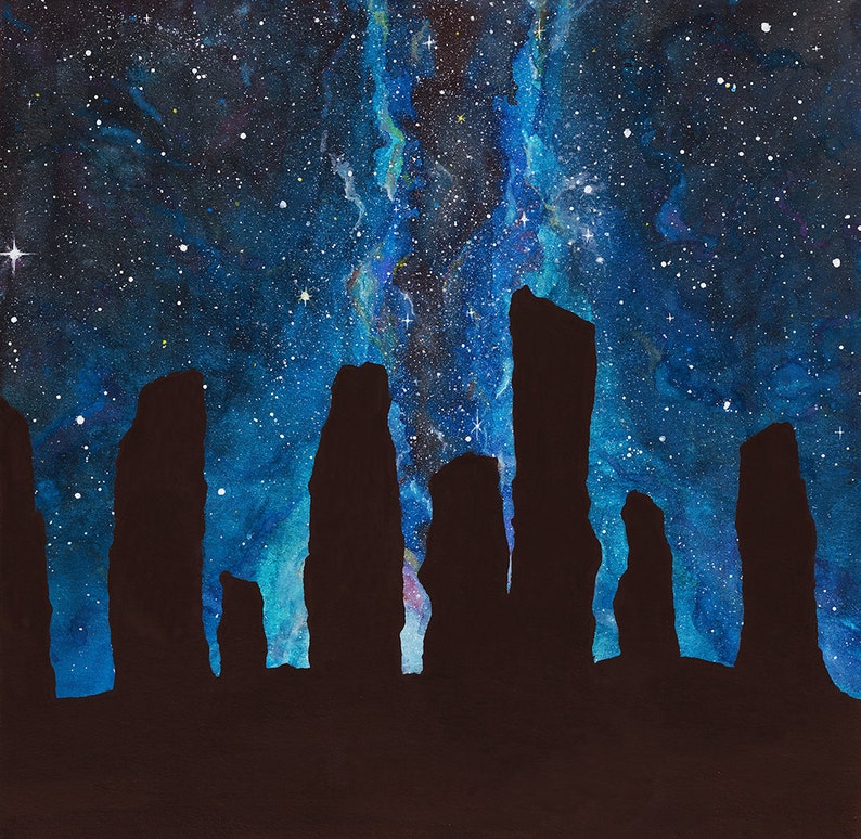 Digital Outlander Standing Stones Watercolor Painting of Calanais ...