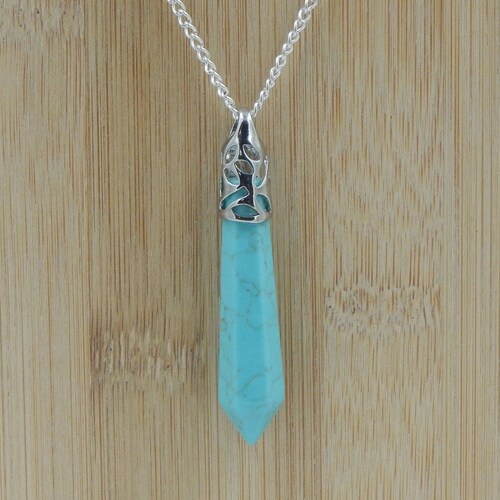 925forher Long Rectangle Turquoise Necklace Pendant With | Etsy