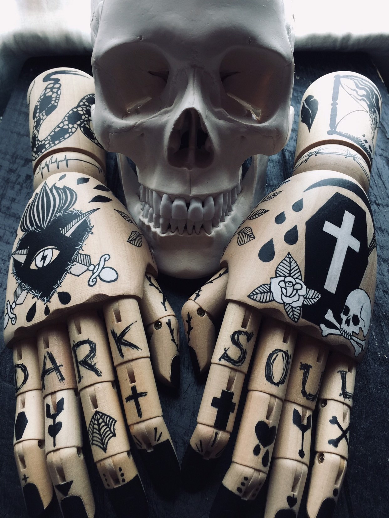 DARK SOUL Full Custom Neotraditional Wooden Hands Tattoo Design, Skulls ...