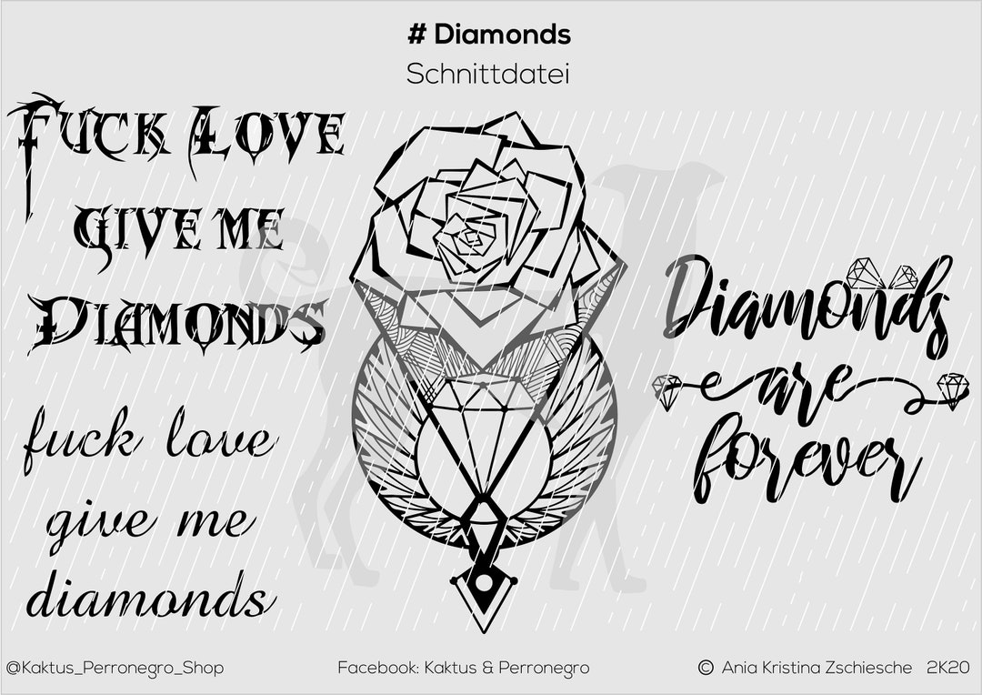 Plotter Cut File SVG DXF With Diamonds, Fuck Love, Diamond, Rose ...