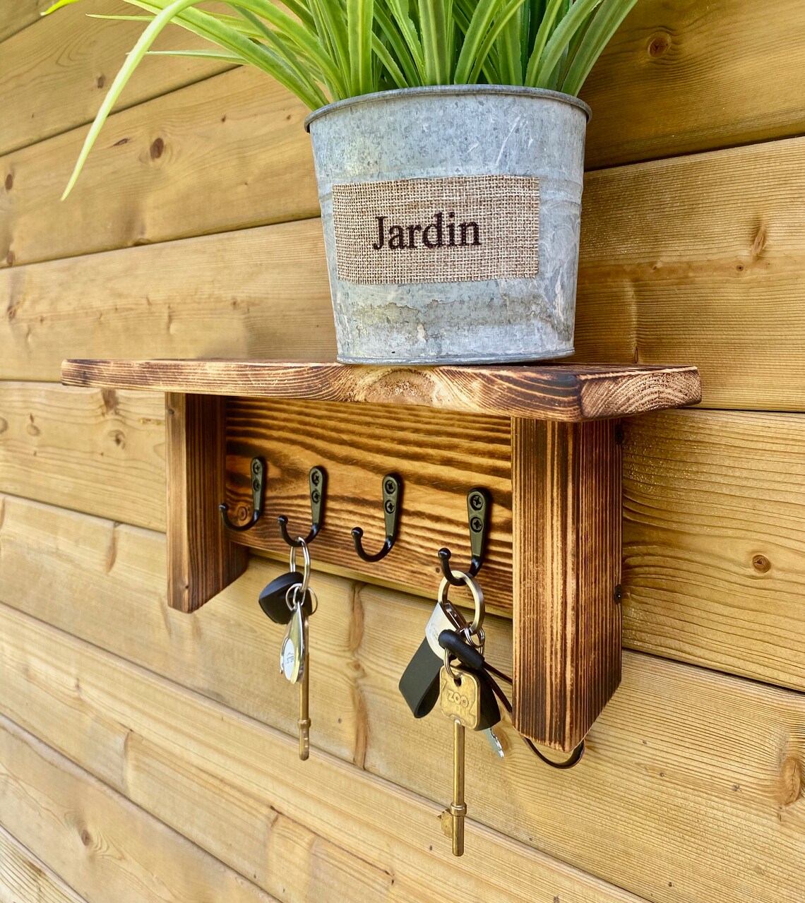 Wooden Key Ring Holder With Shelf, Rustic Key Holder, Key Holder for ...