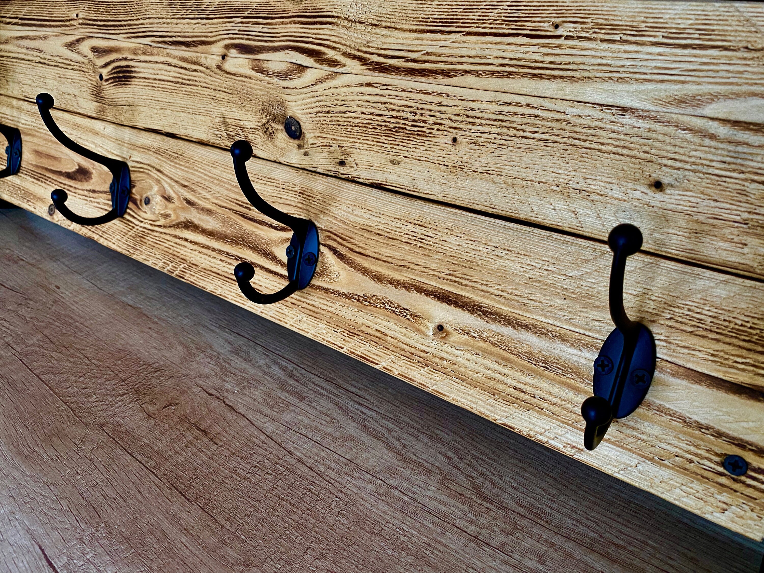 Handcrafted Rustic Wooden Coat Hook Holder With Shelf, Wooden Coat Rack ...