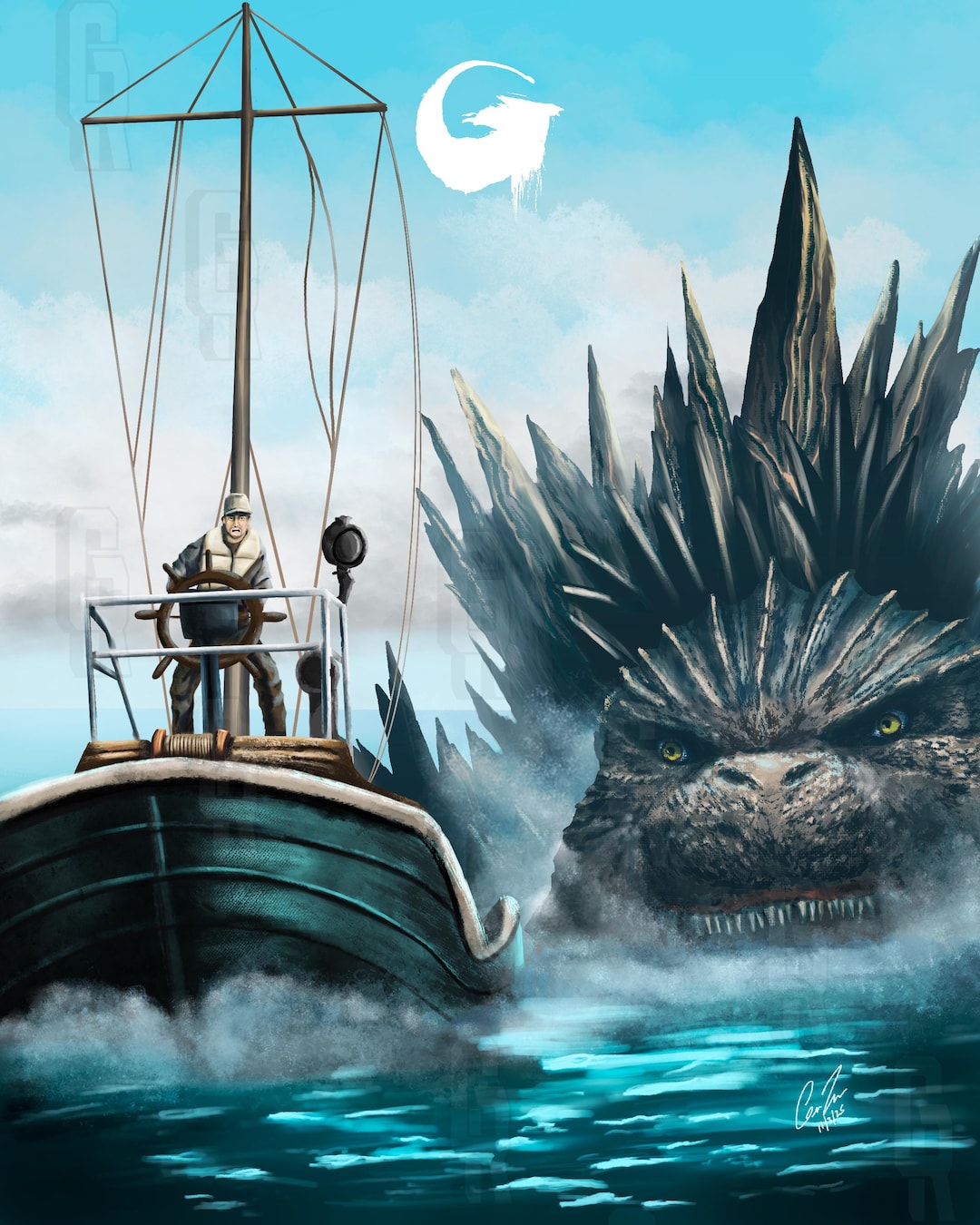 Godzilla Minus One Art: Boat Chase Scene, Digital Print (8x10, 11x17 ...