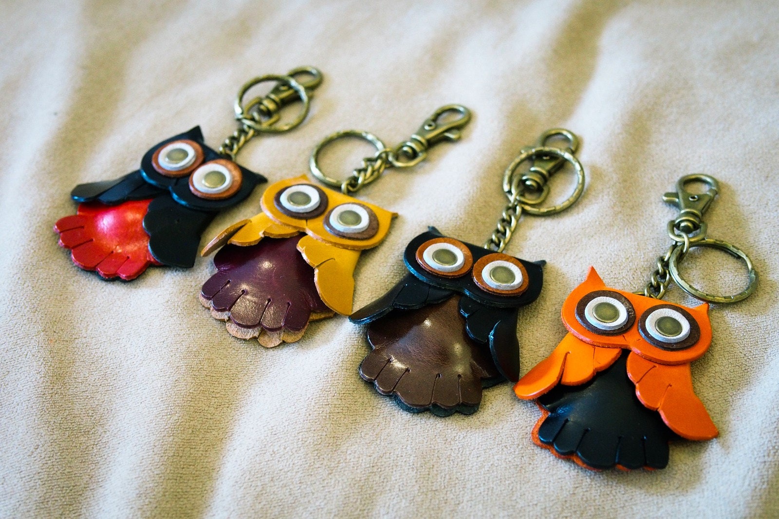 Leather Key Chain Owl Shape With Italian Buttero Leather - Etsy