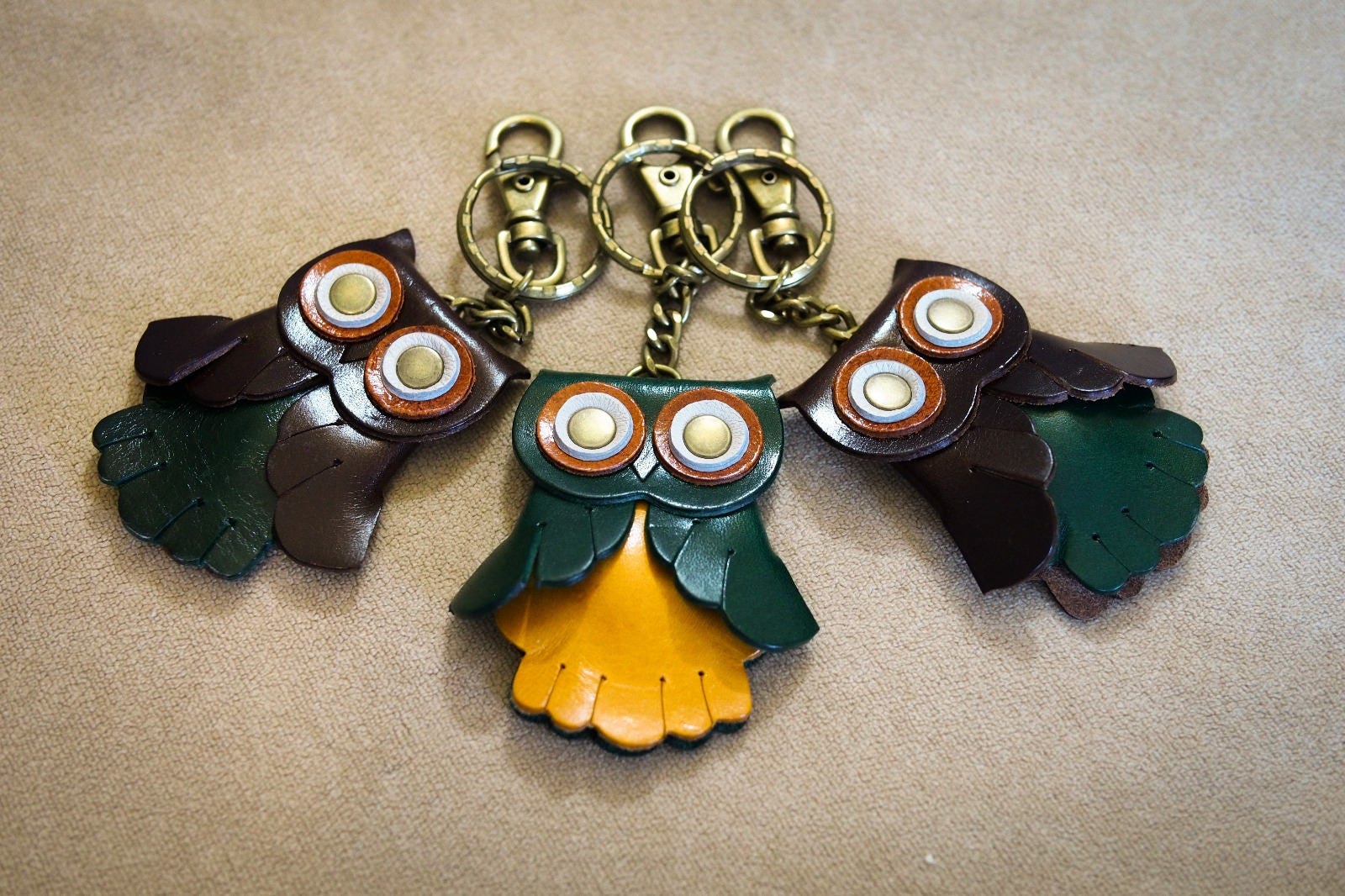 Leather Key Chain Owl Shape With Italian Buttero Leather - Etsy