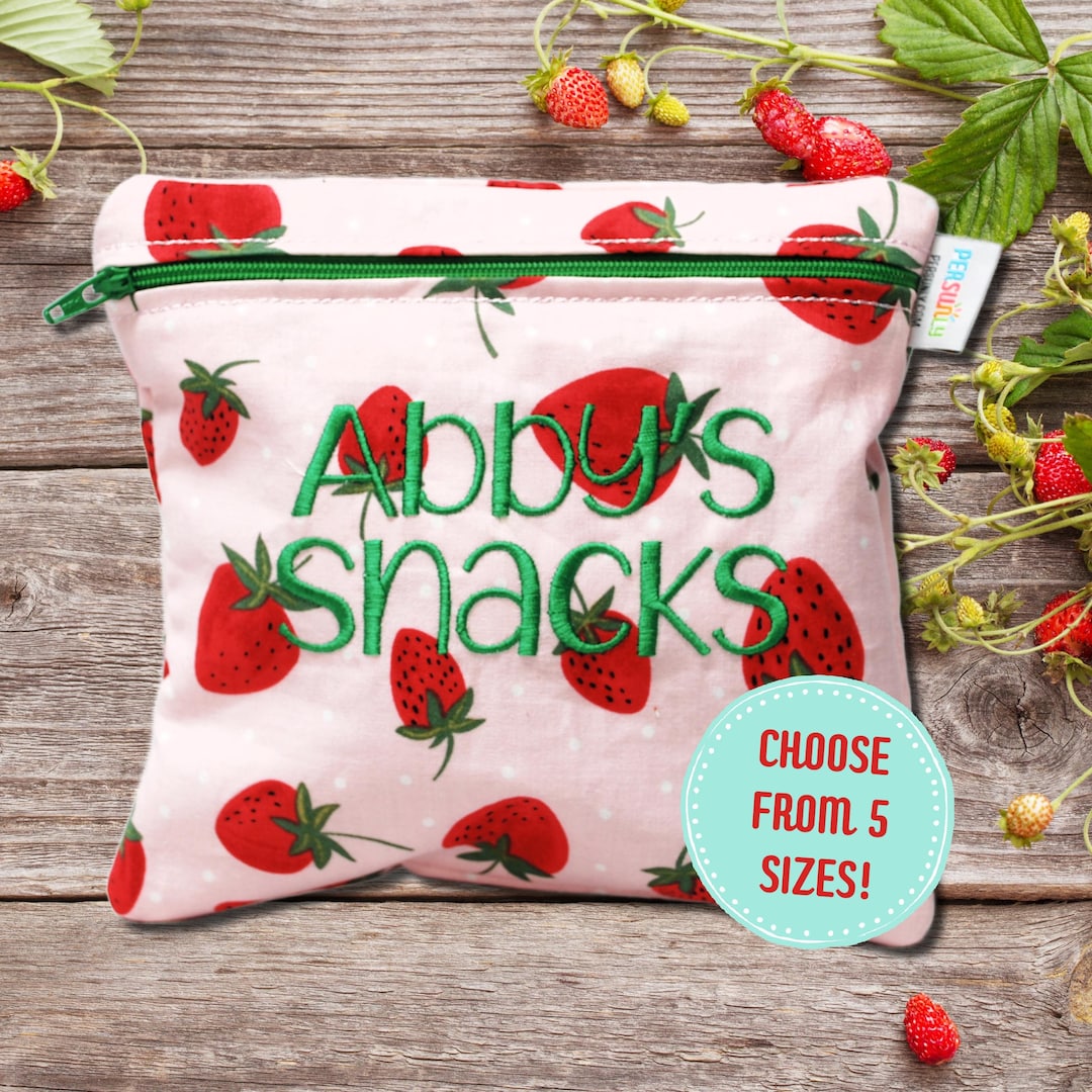 Personalized Reusable Snack Bag Strawberry on Pink Washable Food Safe ...
