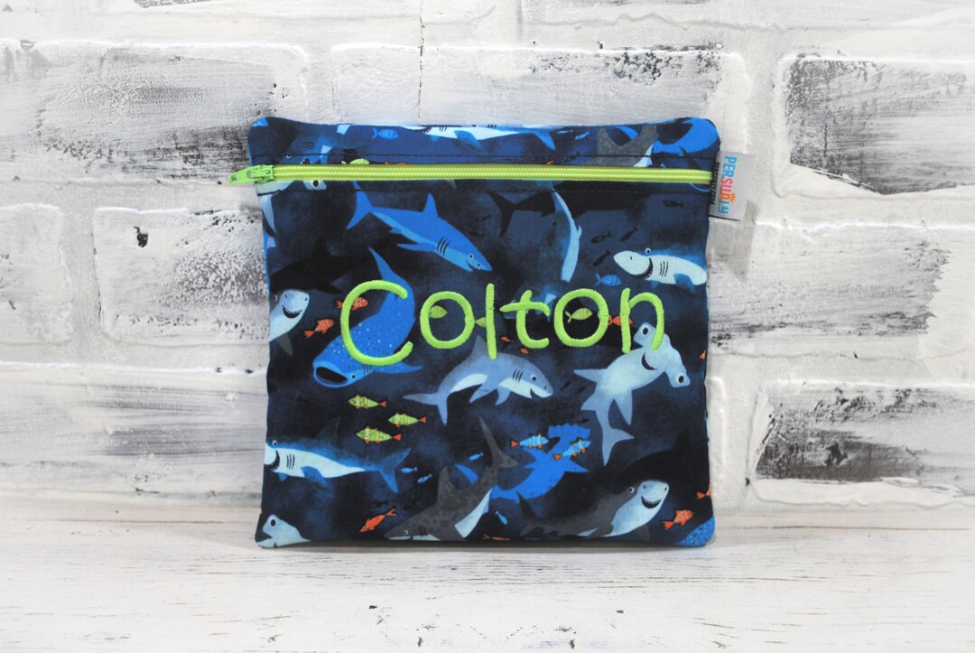 CLEARANCE Reusable Personalized Sharks Foodsafe Bag Ocean Beach Wet Bag ...