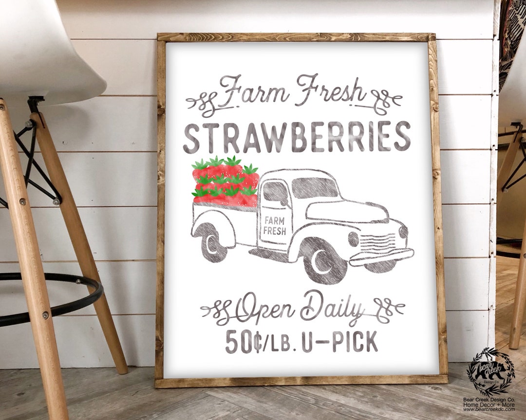 Farm Fresh Strawberries Summer Sign Summer Home Decor Farmhouse Summer ...