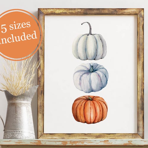Watercolor Floral Pumpkin Printable Wall Art Fall Decor - Etsy