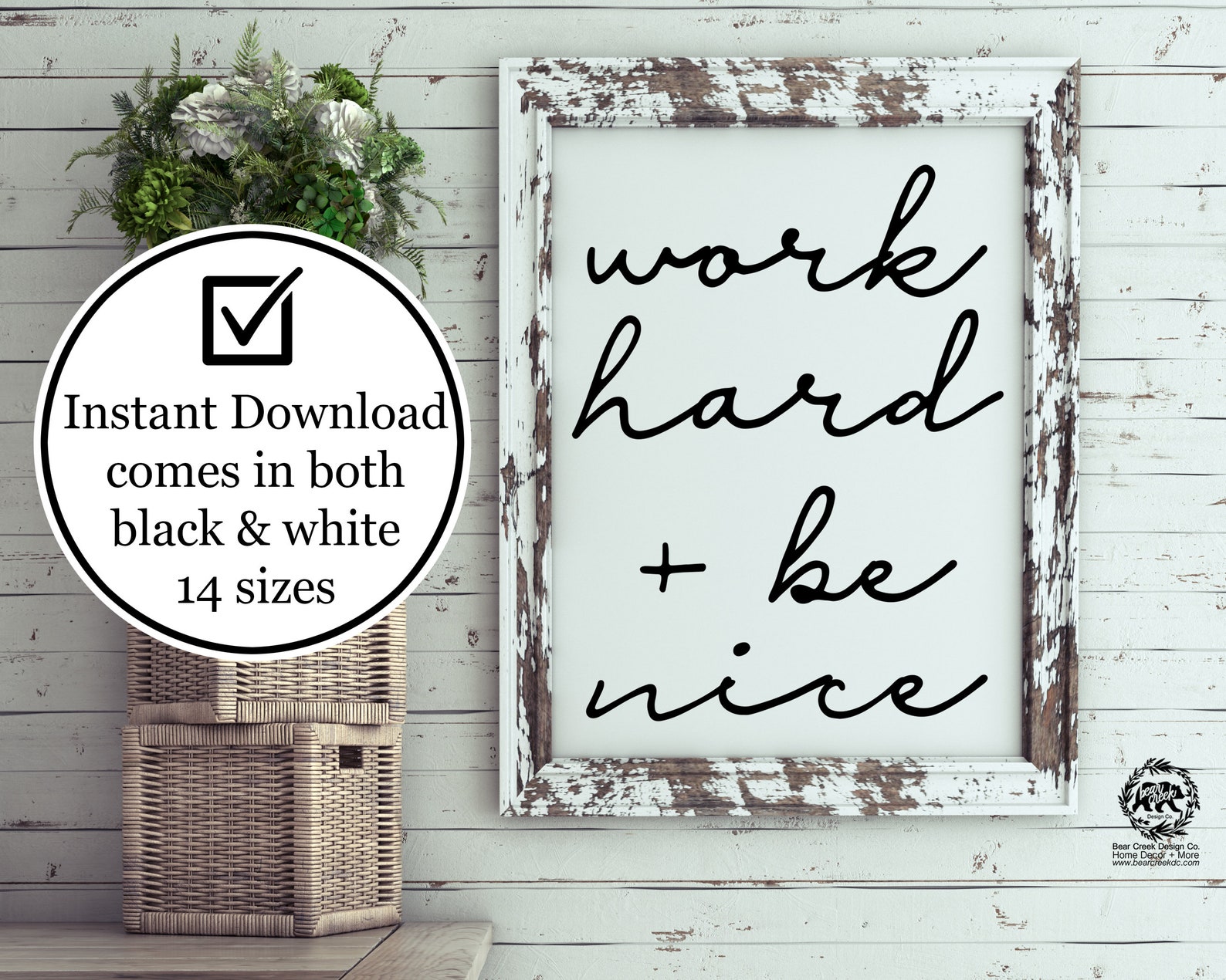 Work Hard and Be Nice Sign Modern Farmhouse Wall Decor - Etsy