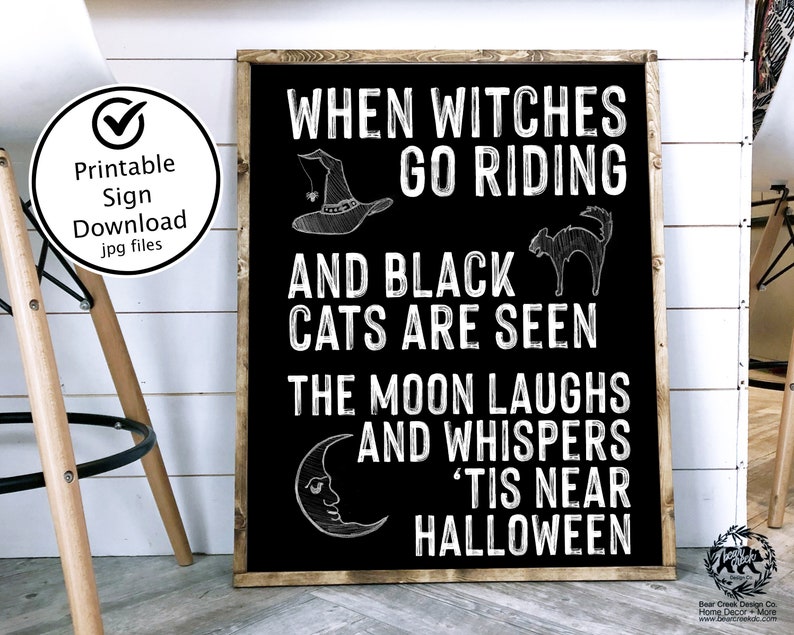 Halloween Sign Printable When Witches Go Riding & Black Cats | Etsy