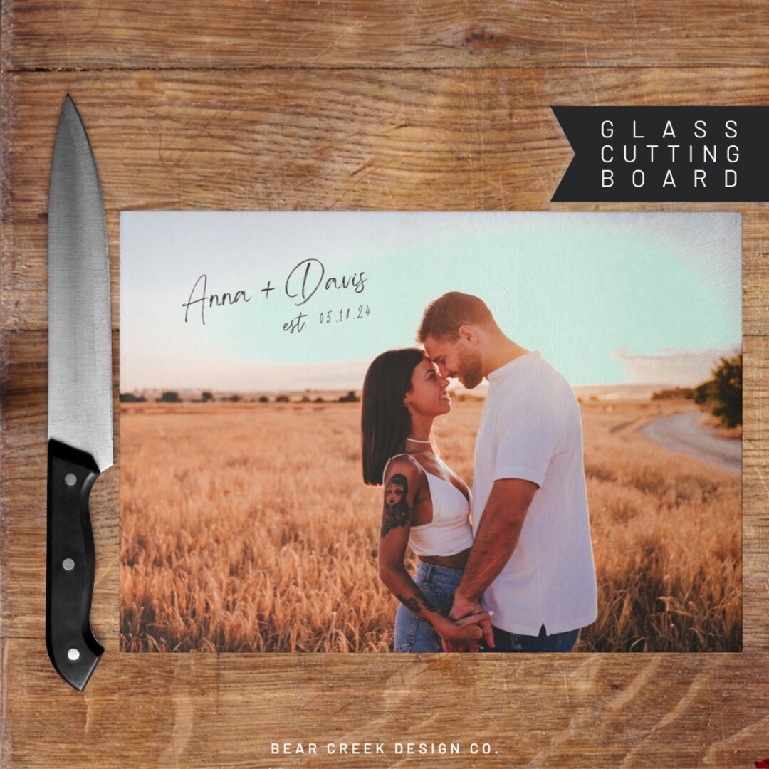 Photo Wedding Gift Personalized Glass Cutting Board Custom Couple ...