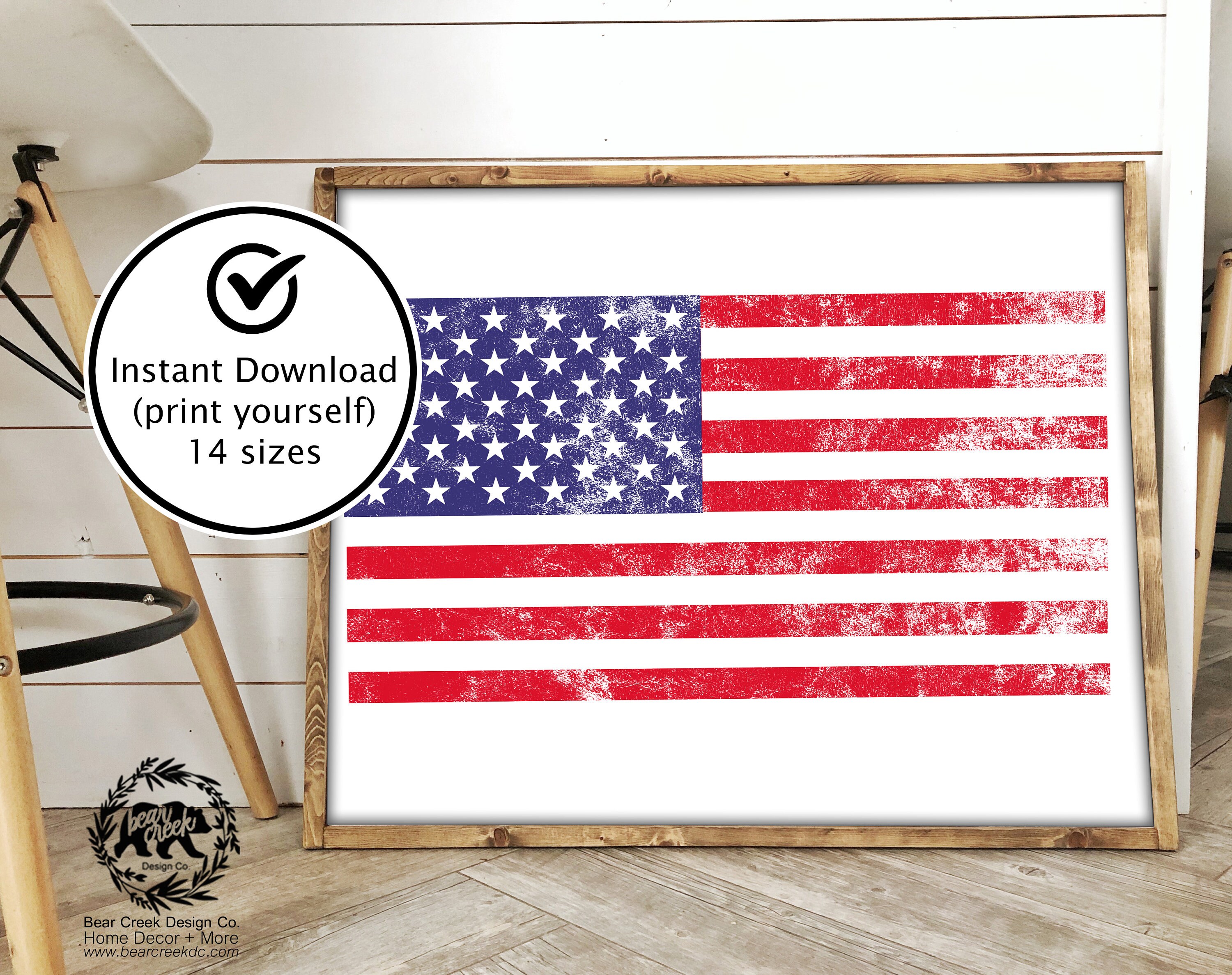 USA Flag Sign Distressed Patriotic Printable 4th of July | Etsy