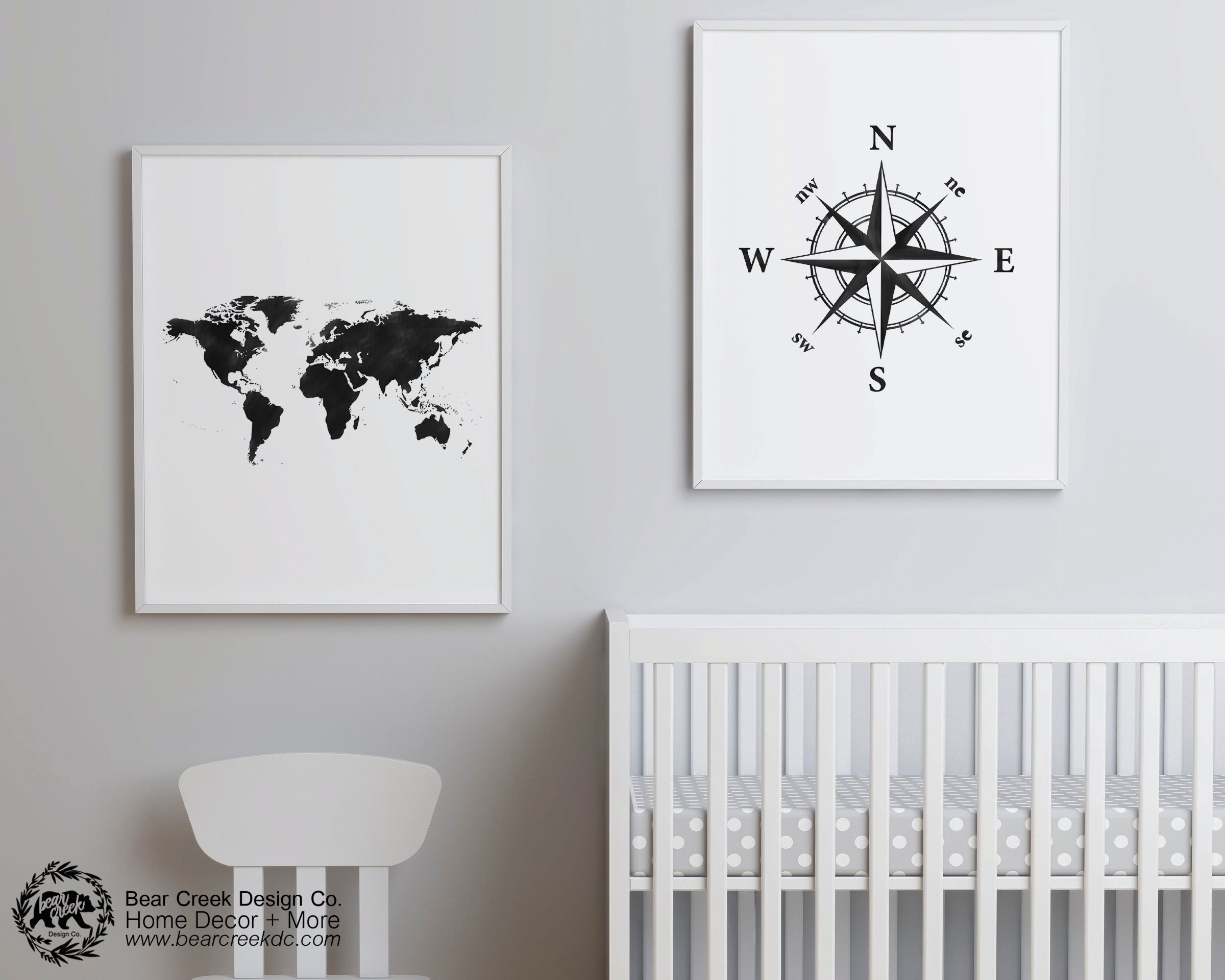 World Map Printable Compass Printable Boys Room Decor Nursery - Etsy