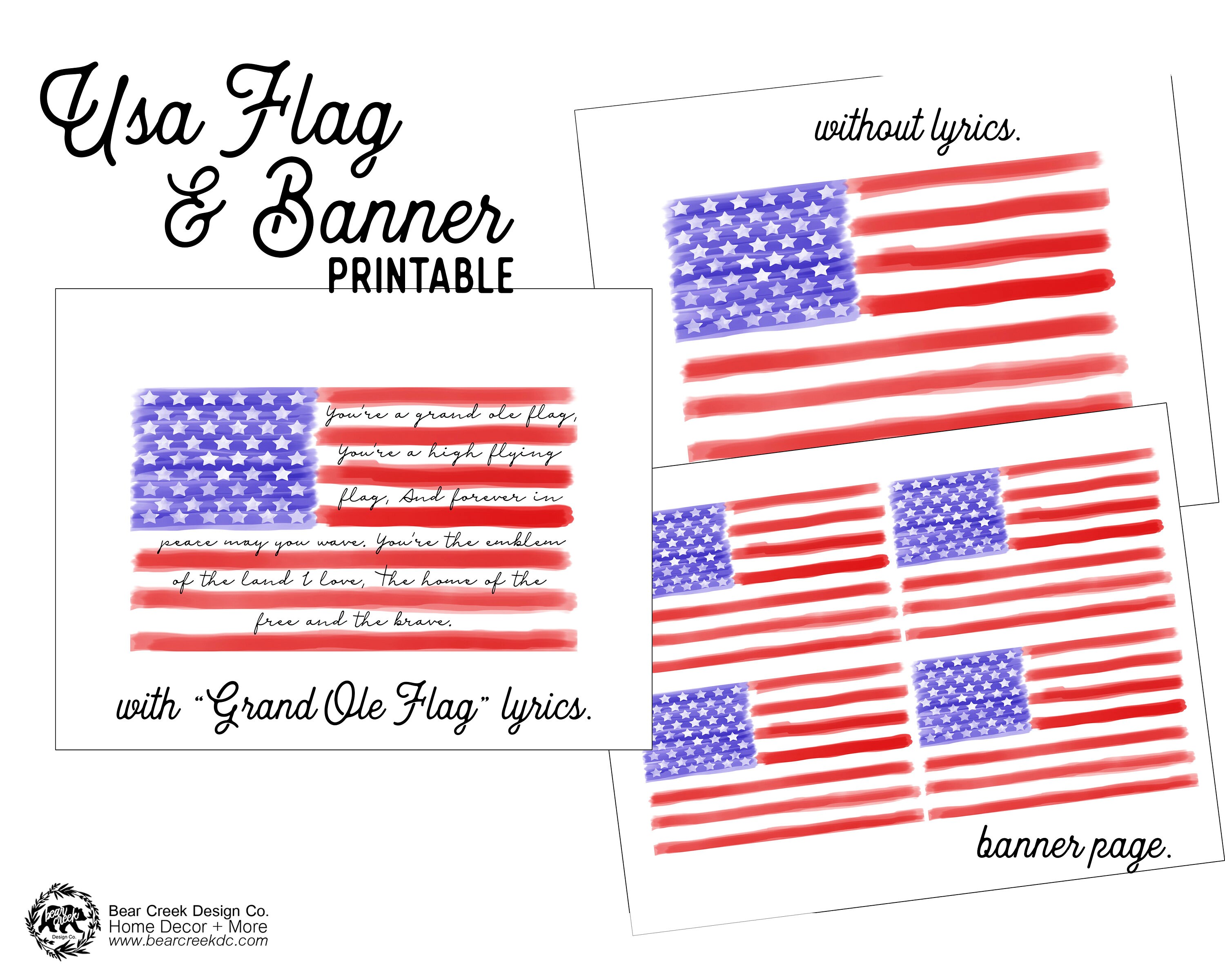 Patriotic Printable Sign Americana Decor Patriotic Flag Banner - Etsy