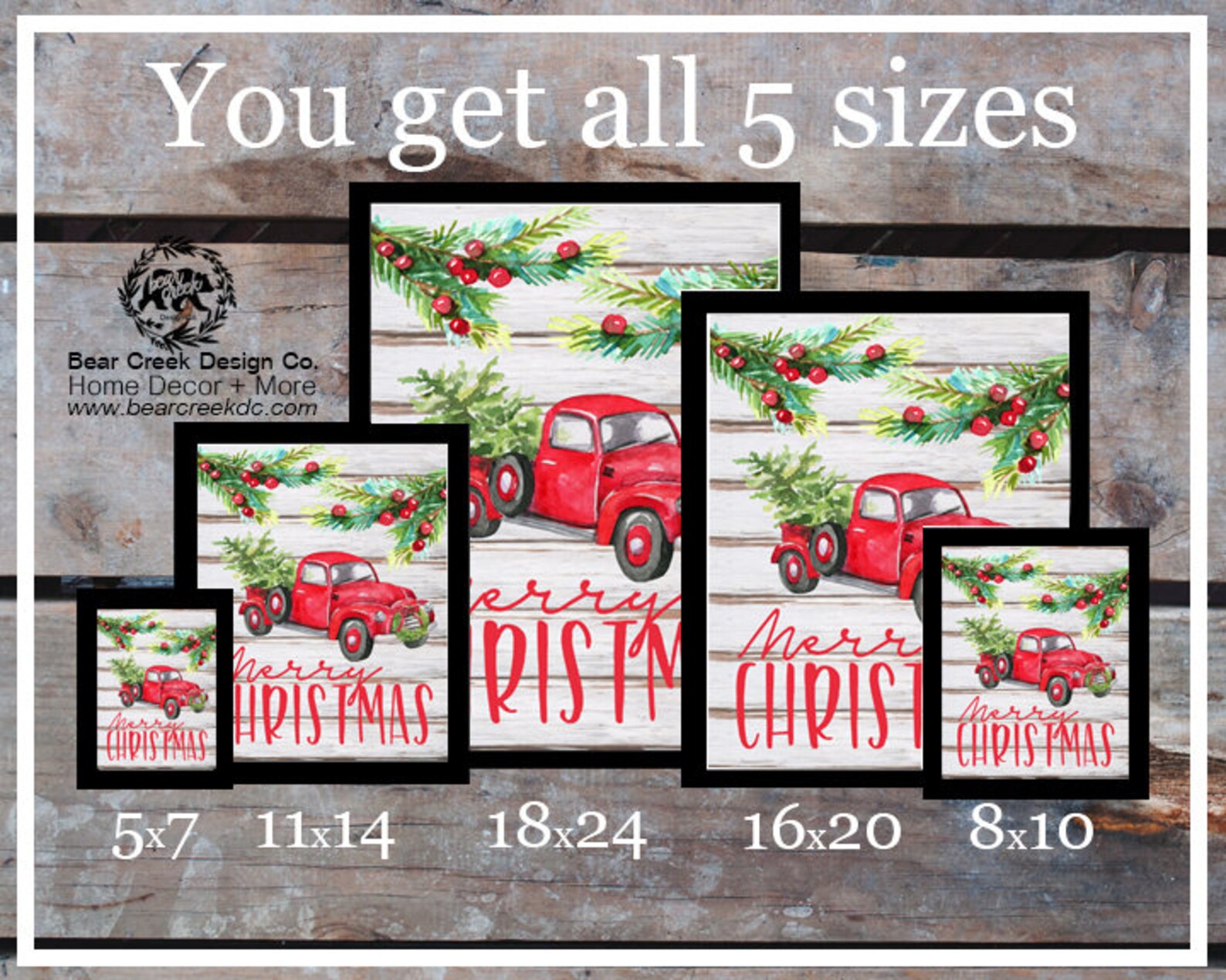 Christmas Red Truck Printable / Christmas Retro Truck / Merry | Etsy