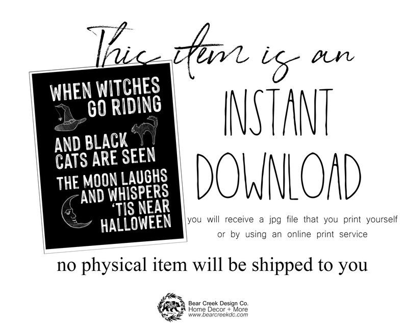 Halloween Sign Printable When Witches Go Riding & Black Cats | Etsy