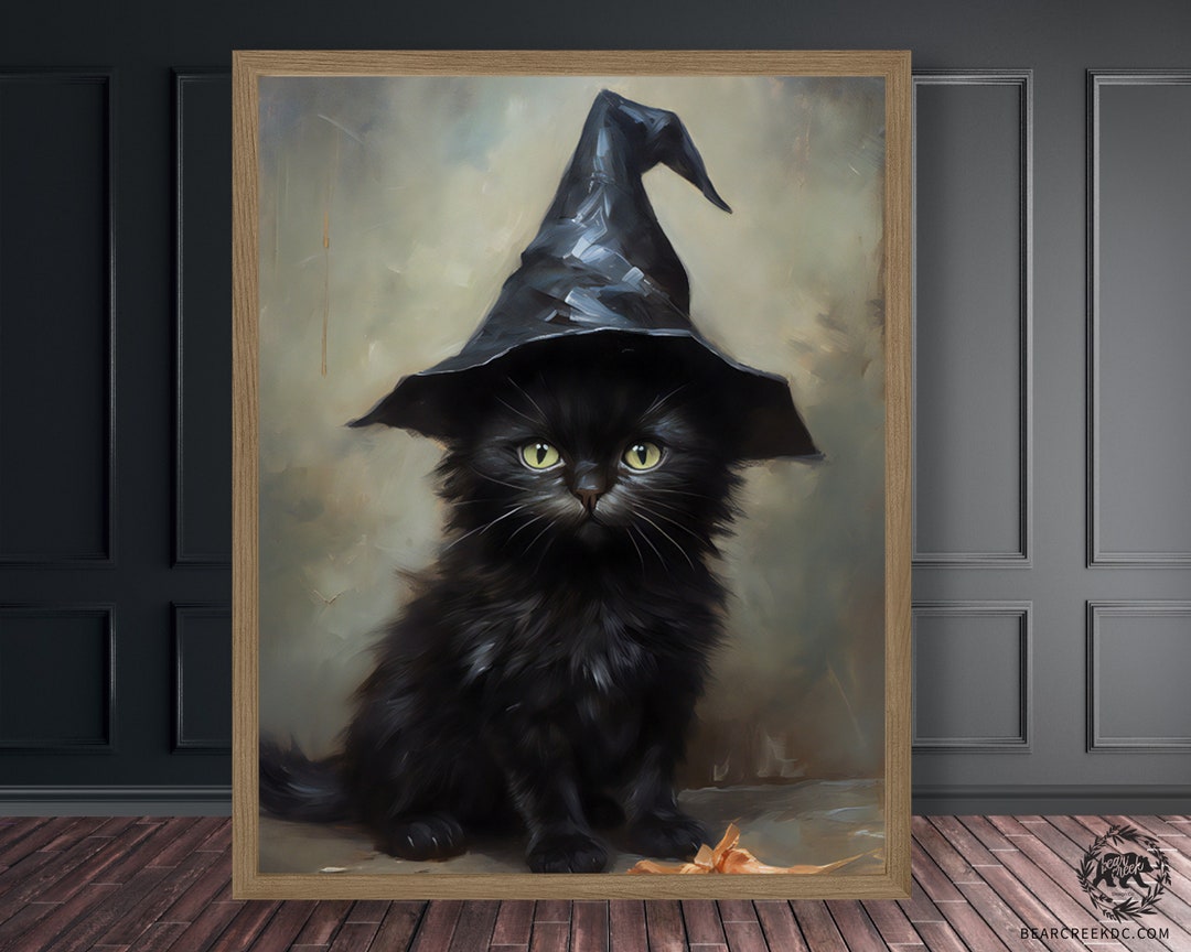 Black Cat Halloween Print Cute Halloween Décor Dark Academia - Etsy