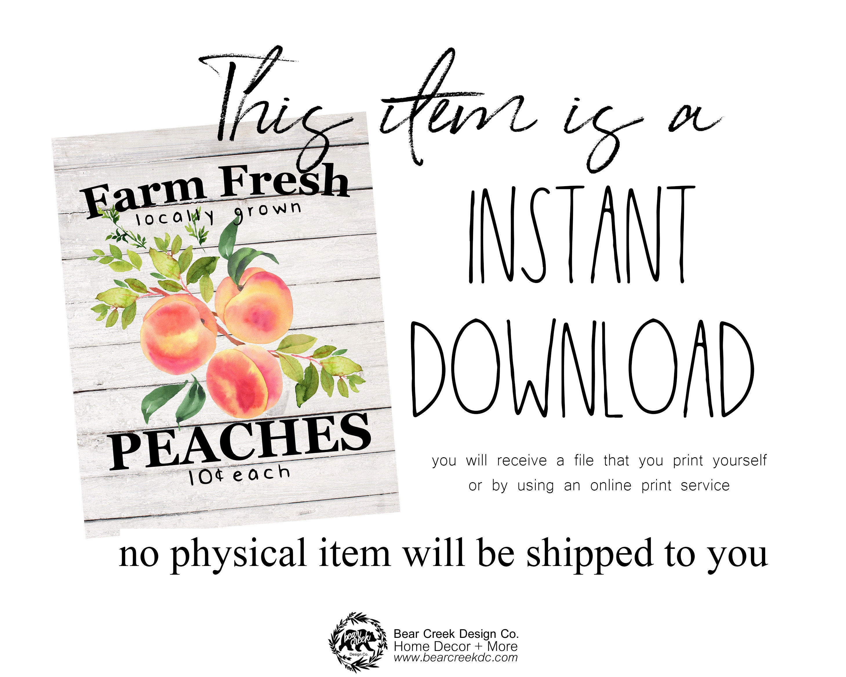 Farm Fresh Peaches Sign Printable Peach Sign Farmhouse | Etsy