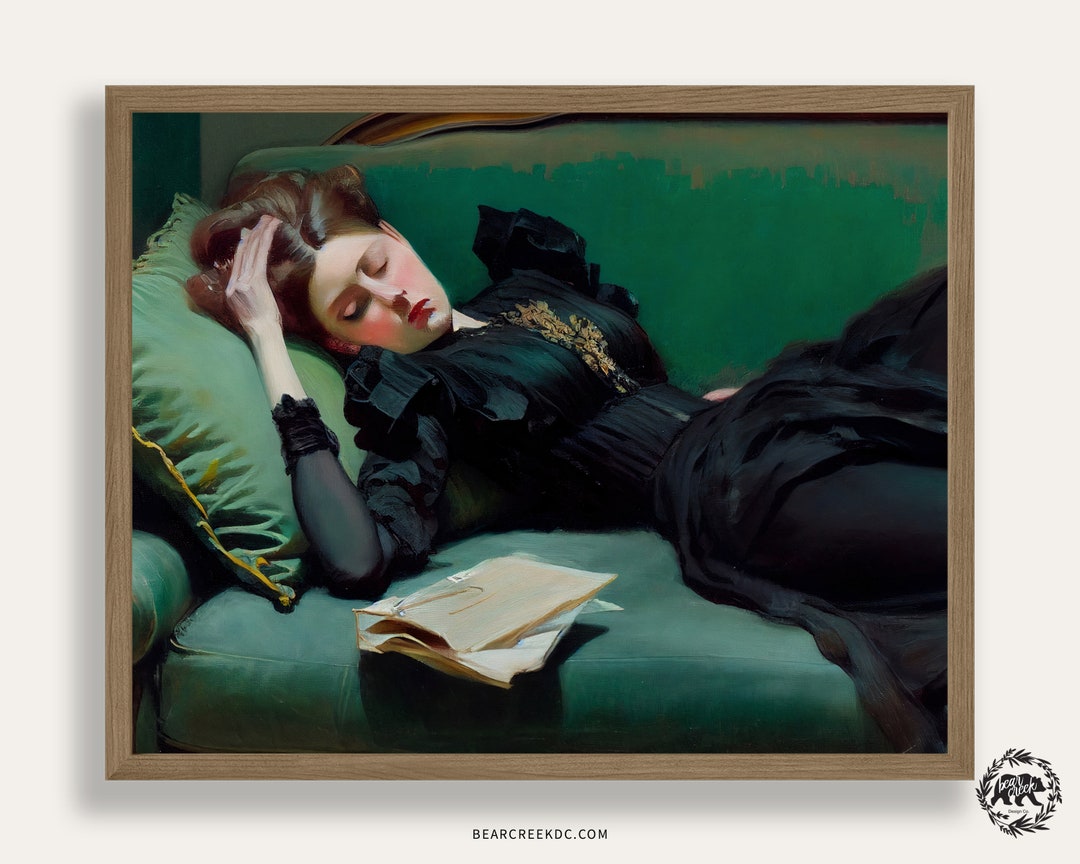 Decadent Young Woman After the Dance Download Moody Emerald Green Decor ...